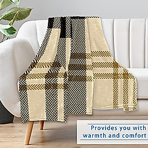 Plush Blanket Throw Blanket Warm Cozy Soft Microfiber Blankets, Khaki Vintage Lattice Plaid Grid