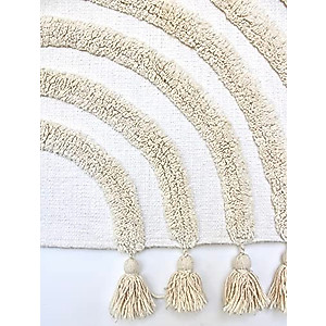 CASA BOHO Throw Blanket Boho Rainbow Throw Blanket Cozy Throw Blanket for Bed Pom Pom Blanket for Bed Cozy Blanket Throw Blankets for Bed Throw Blanket for Couch Neutral Rainbow Decor Cream 48x64