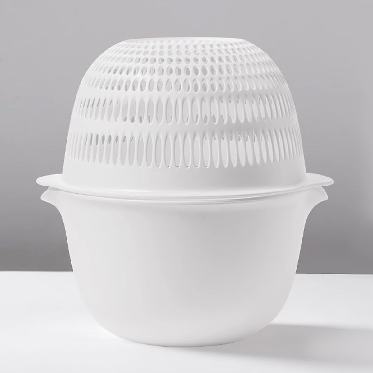 2 Sets 3 Qt，2 in 1 Kitchen Colander Set with Bowl Strainer ，BPA Free Plastic Fruits and Vegetable Washing Basket,Dishwasher Friendly Double Layered Drain Basin,for Pasta, Noodles, Rice and Food (Grey)