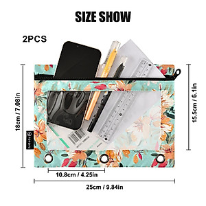 Watercolor Floral Flowers Pencil Pouch for 3 Ring Binder Pencil Bag Bags with Zipper Clear Pencil Case Pouch Cute Pen Pencil Pouch Cases for College Kit Office Supplies 2 Pack