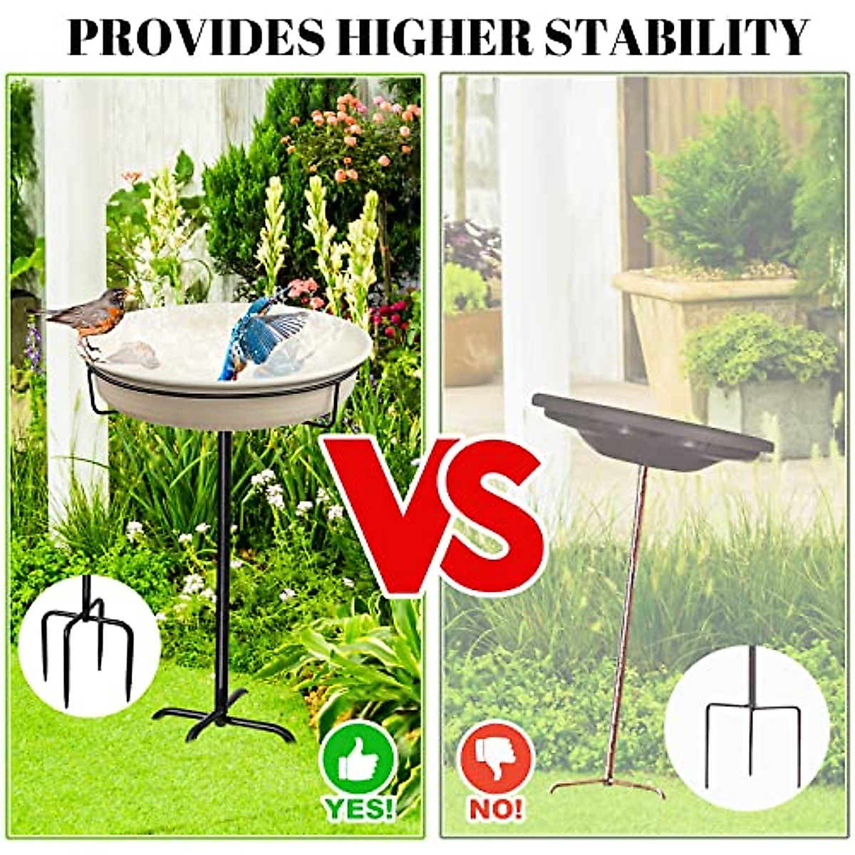 28In Freestanding Birdbaths Bowl Outdoor, Free Standing Garden Bird Bath Bird Feeder Bowl with Metal Stake, Detachable Decoration Spa Birdfeeder for Garden Patio Yard Lawn, 4 Spiky Feet (White)