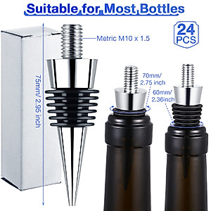 24 Pieces Classic Bottle Stopper Zinc Alloy Wine Bottle Stopper Kits Rubber Wine Stoppers Kits Ring Wine Topper Reusable Wine Corks Bottle Stopper Inserts Set for Wedding Party Bar Turning DIY Craft