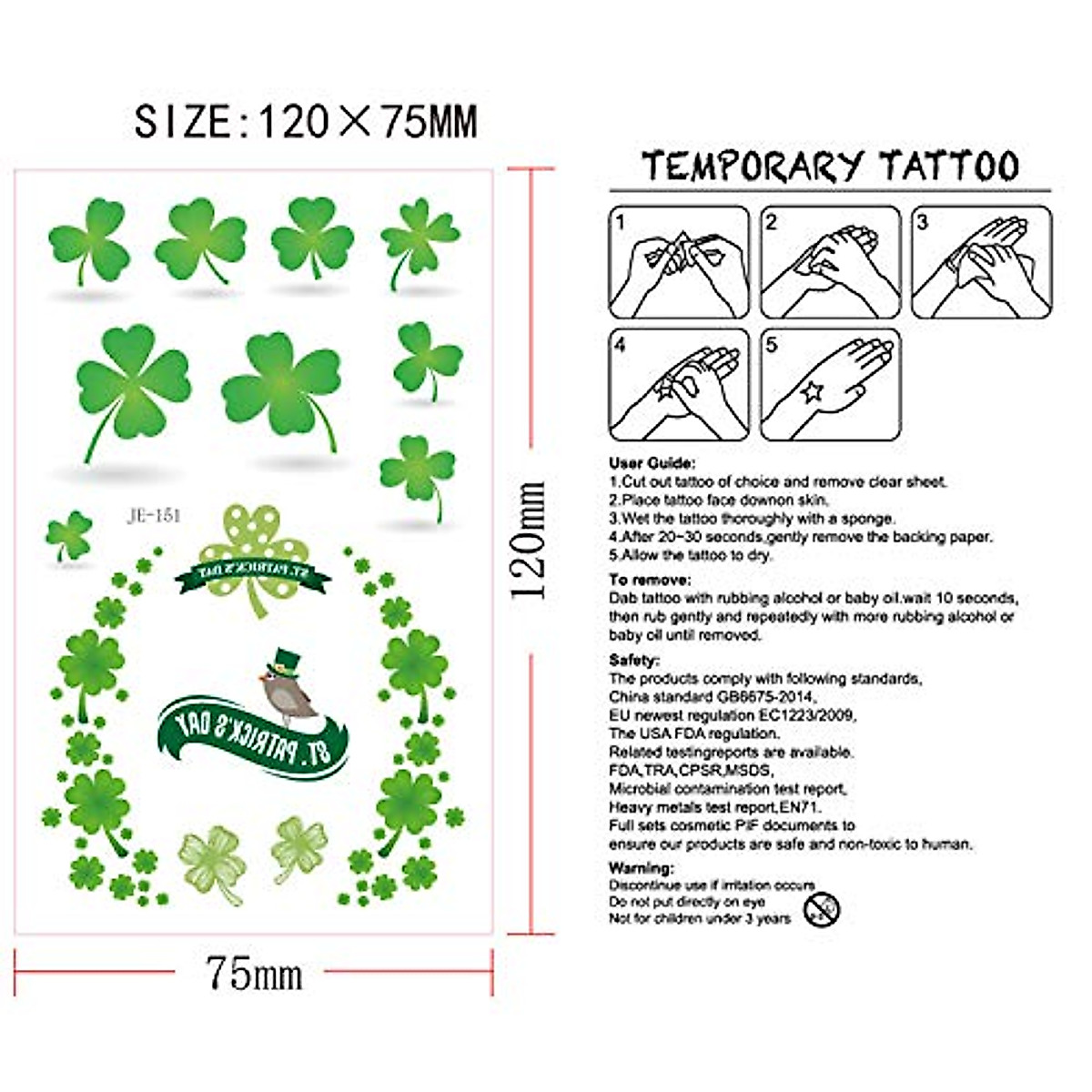DmHirmg St Patricks Day Temporary Tattoos for Kids Boys Girls,Kids St Patricks Day Day Tattoos Sets, Waterproof Fake Tattoo Stickers, Kids Birthday Party Favors Supplies 10 Sheets