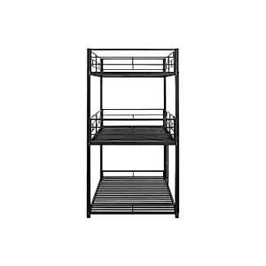 PVWIIK Heavy Duty Triple Bunk Bed for Kids,Twin Over Twin Over Twin Metal Bunkbeds with Ladder for Dorm,Bedroom,Guest Room,No Box Spring Needed, Easy Assembly,Black