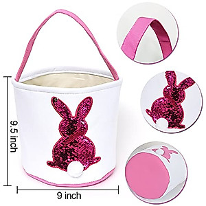 3 Pcs Easter Bunny Basket Bags for Kids - Color Changing Reusable Easter Egg Baskets - Perfect for Girls & Boys Easter Egg Hunts (Pink, Blue, Green)