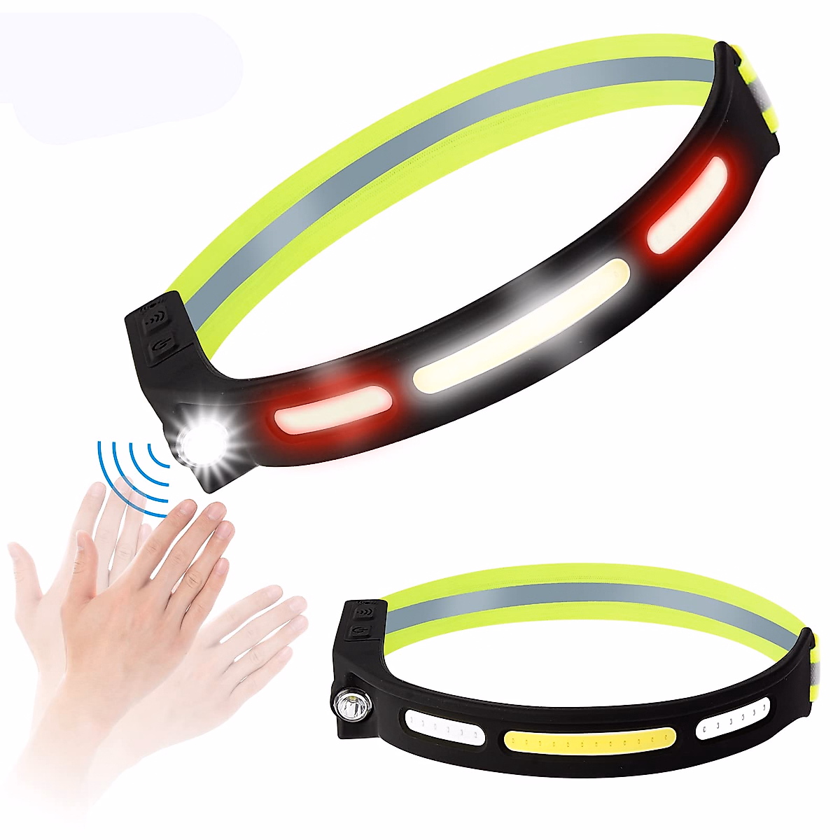 inwish Headband Light Bar Headlamp for Women, Rechargeable LED Head Lamp Halo w/Reflective Band Spot Light and Red Light, 500 High Lumen, COB Strip Light Pro Headlamp with USB C Cable for Running