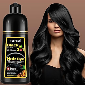 TSSPLUS Professional Black Herbal Hair Color Shampoo - Instant Gray Hair Coverage