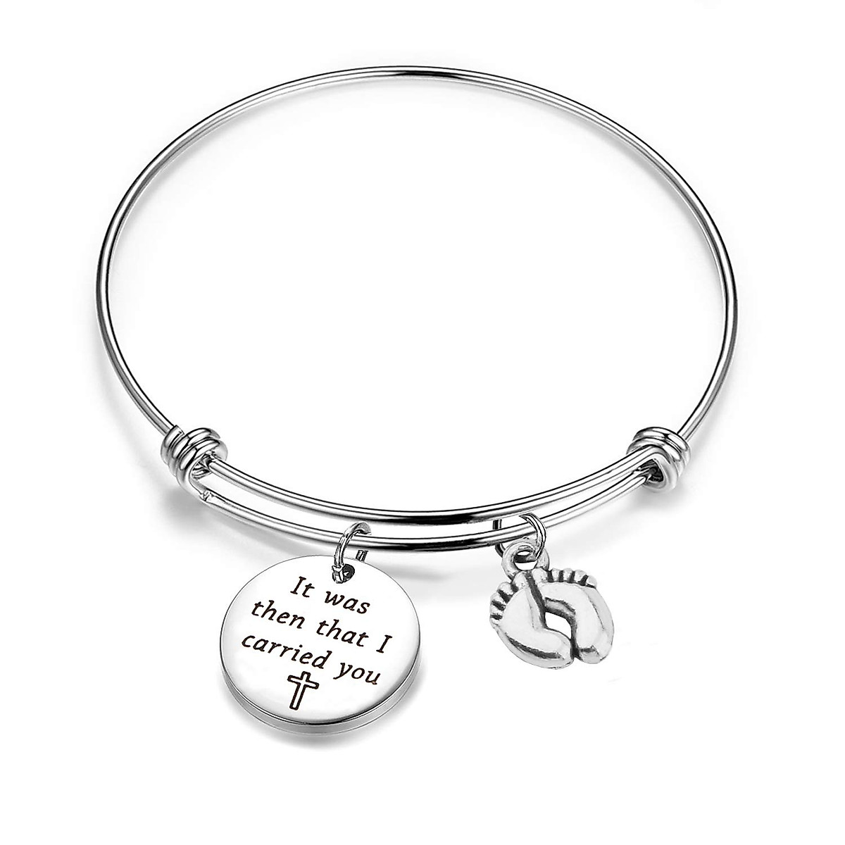 BNQL It was Then That I Carried You Bracelet with Footprints Charm (Silver)
