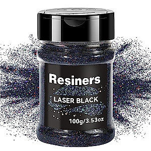 Resiners Holographic Ultra Fine Glitter Powder - 3.53oz/100g, 1/128" Metallic Epoxy Resin Glitter Sequins Flakes for Tumblers,Slime, Nails, Paint, Art Crafts - Laser Black