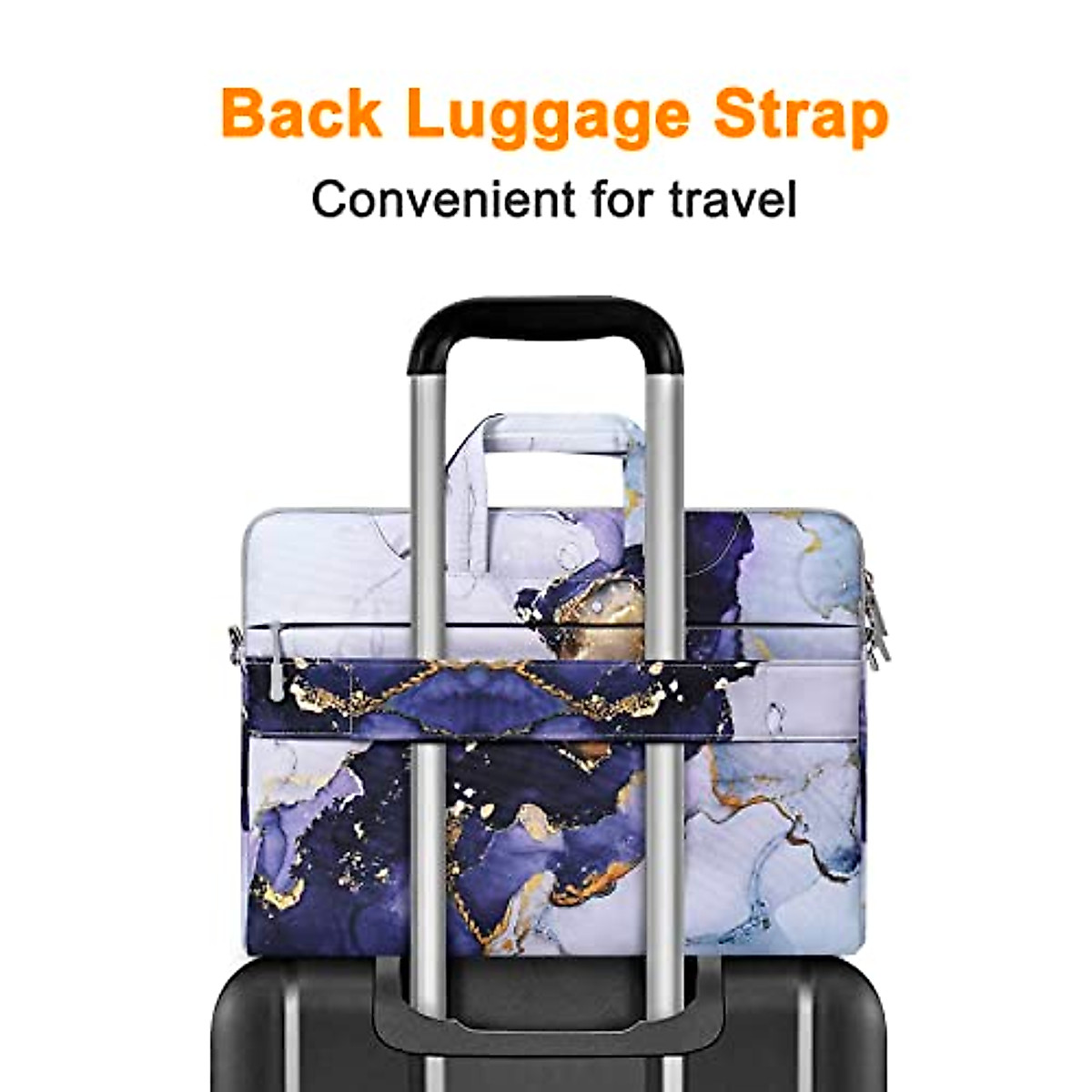 MOSISO Laptop Shoulder Bag Compatible with MacBook Air 15 inch M2 A2941 2023/Pro 16 2023-2019 M2 A2780 M1 A2485 A2141/Pro 15 A1398,15-15.6 inch Notebook, Briefcase Sleeve with Belt Marble MO-MBH348