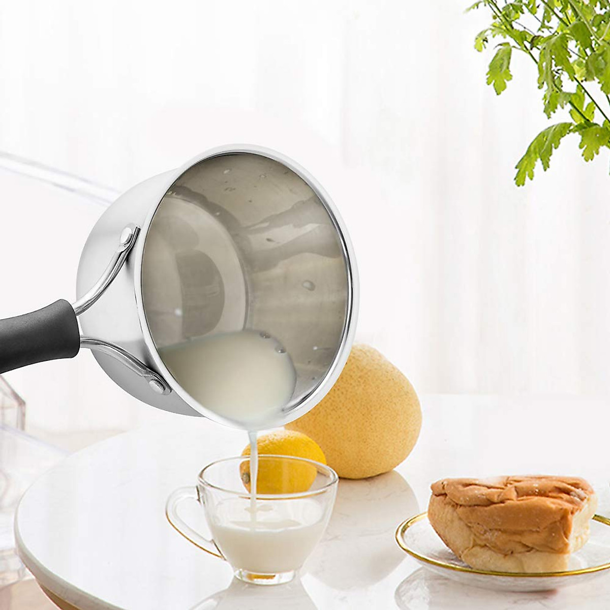 TeamFar Saucepan with Lid, 2 qt Sauce Cooking Pot Milk Pan Stainless Steel, Professional with Long Heatproof Handle for Home Kitchen Restaurant, Healthy & Non Toxic, Multi-use & Dishwasher Safe