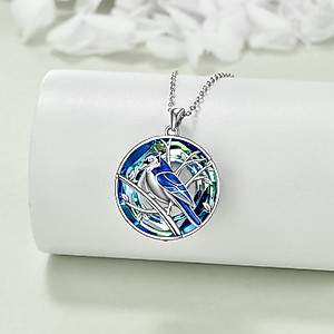 ONEFINITY Blue Jay Necklace 925 Sterling Silver Blue Jay Crystal Pendant Necklaces Blue Bird Jewelry for Bird Lover Gifts