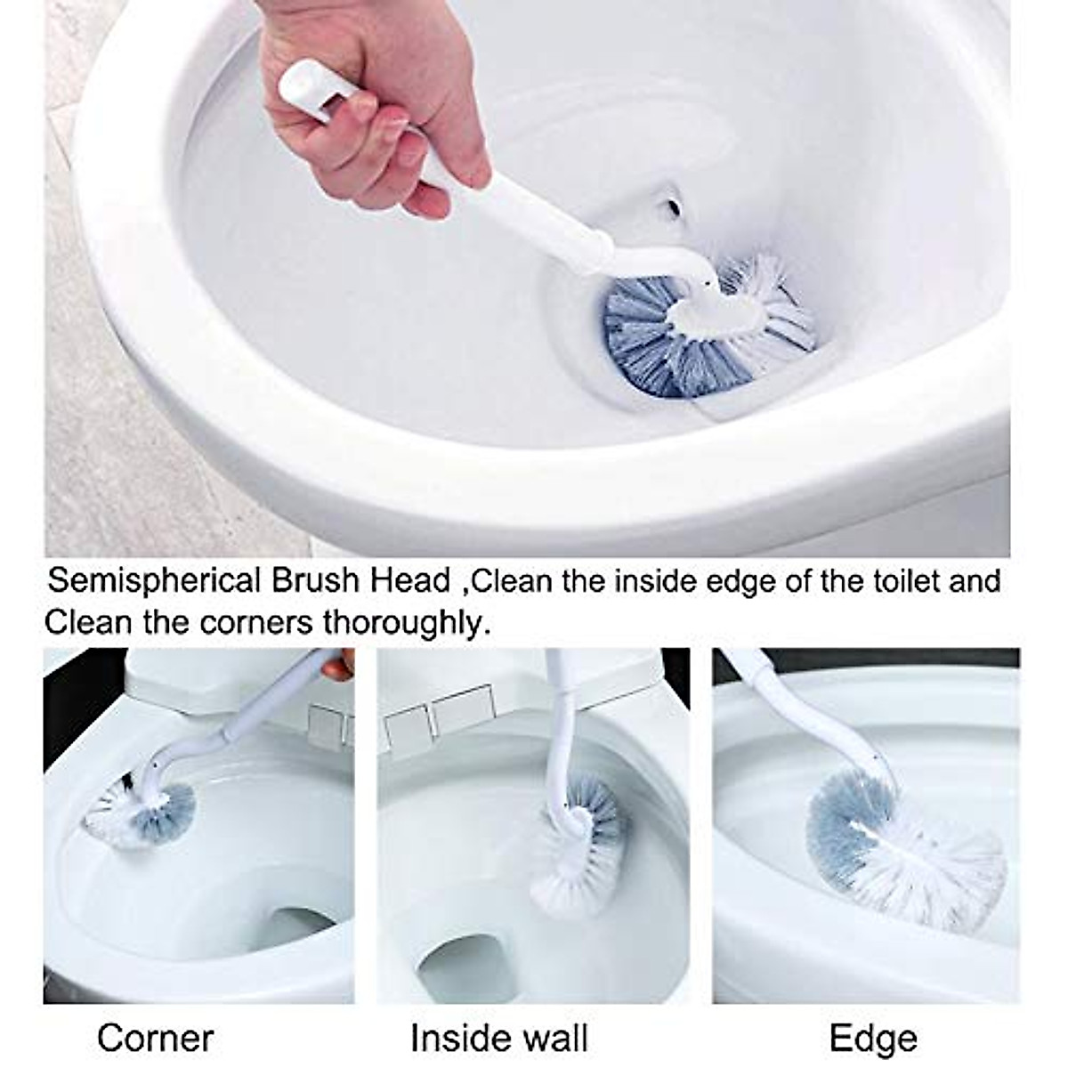 Marbarsse Bathroom Toilet Bowl Brush and Holder, Curved Design Toilet Brush for Deep Cleaning Under Rim, Best Toilet Brush Set, Easy Handy CompactToilet BowlCleaner Brush for Bathroom, 2 Pack