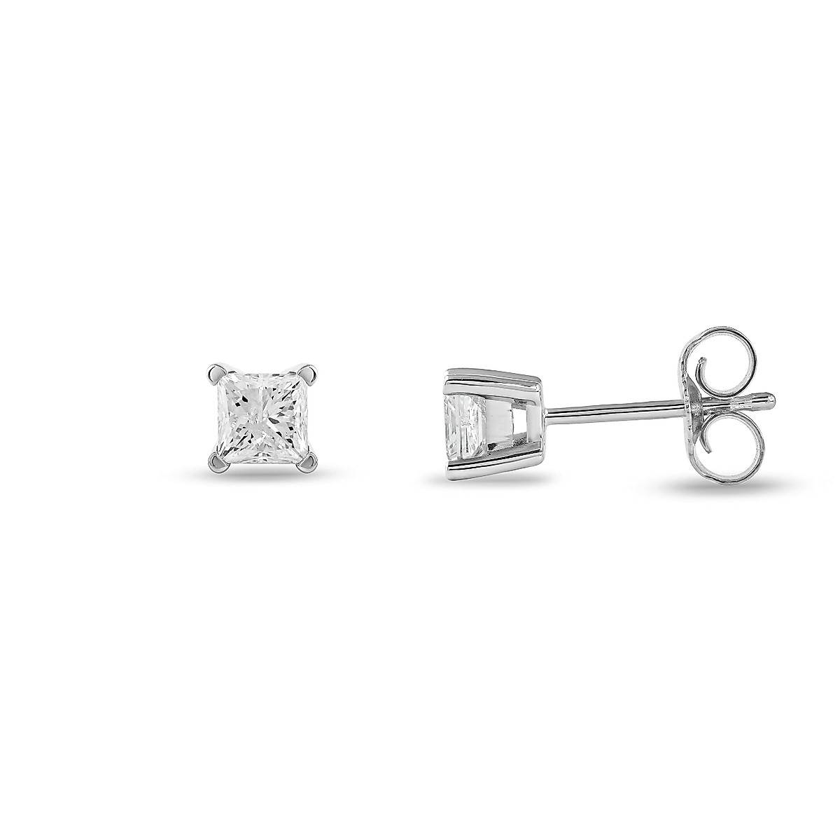 10k White Gold 3/8Ct TDW Princess Diamond Stud Earring by DZON Love Gift for Women (H-I, I2-I3)