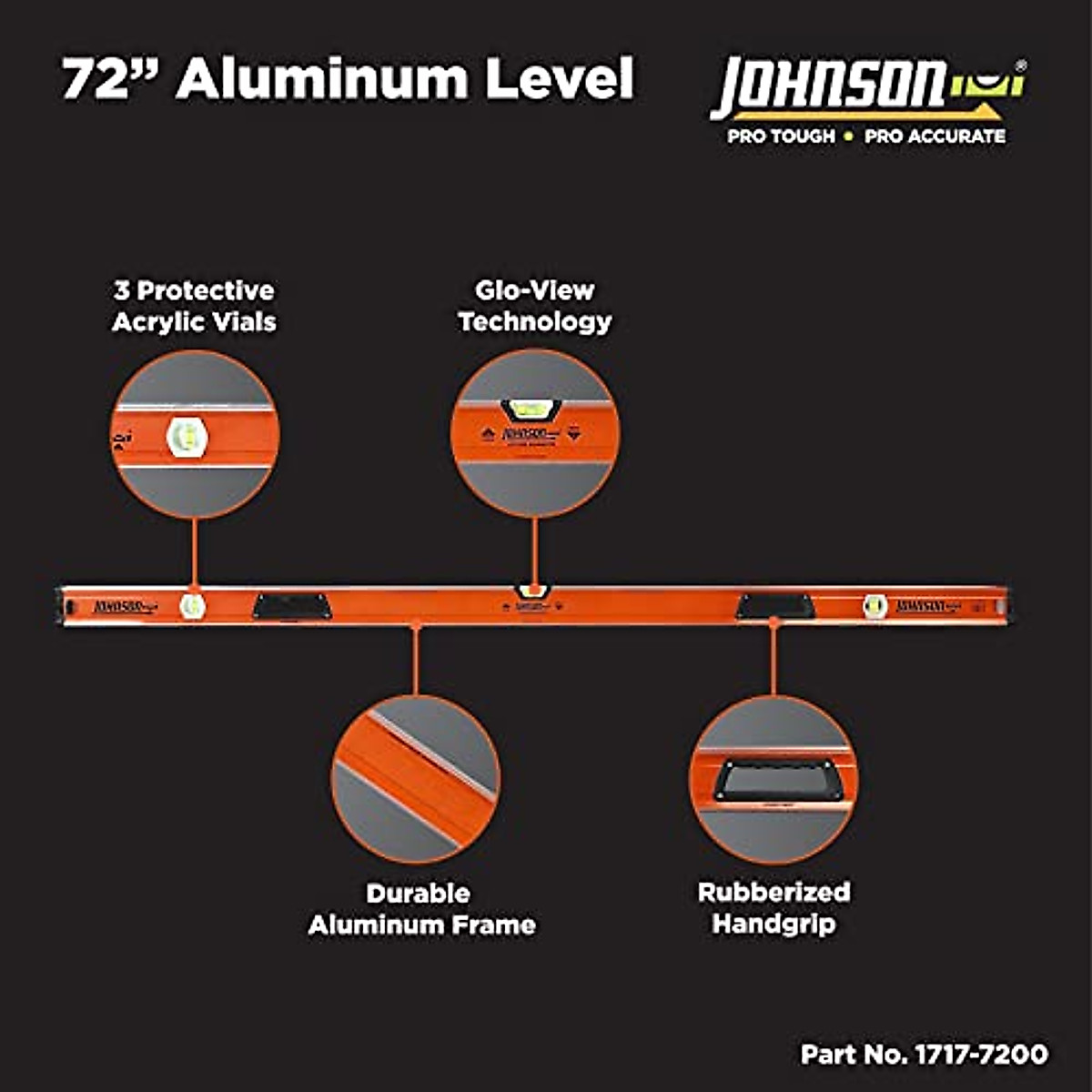 Johnson Level & Tool 1717-7200 Heavy Duty Aluminum Box Level, 72", Orange, 1 Level