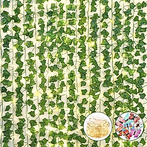 Waipfaru 6Pcs 41FT Fake Vines for Bedroom with 33FT Lights and 3D Butterfly, Fake Ivy Vines for Room Decor, Artificial Ivy Garland with Greenery Leaves for Wedding Room Party Home Garden Wall Decor