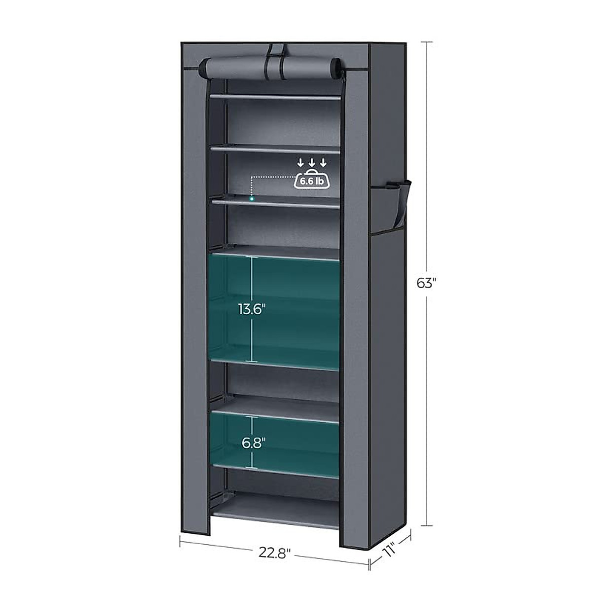 SONGMICS Shoe Rack, 9 Tier Shoe Organizer with Nonwoven Fabric Cover, Shoe Storage Shelf for 27-35 Pairs of Shoes, Entryway, Suitable for Sneakers, High Heels, Flats, and Boots, Grey URXJ10G