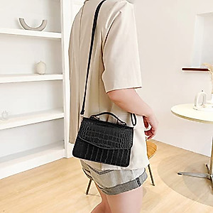 Goodbag Women Crocodile PU Leather Clutch Purse Detachable Shoulder Strap Tote Handbag, Black