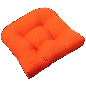 Pillow Perfect Pompeii Solid Indoor/Outdoor Wicker Patio Seat Cushion Reversible, Weather and Fade Resistant, Round Corner - 19" x 19", Orange, 2 Count