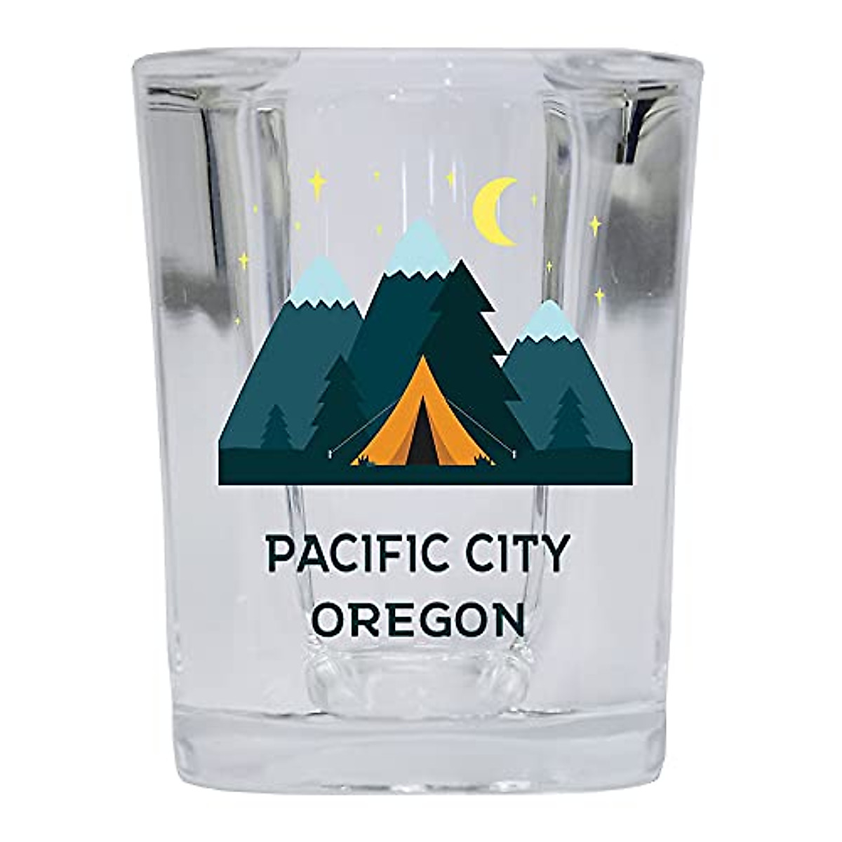 R and R Imports Pacific City Oregon 2 Ounce Square Base Liquor Shot Glass Tent Design