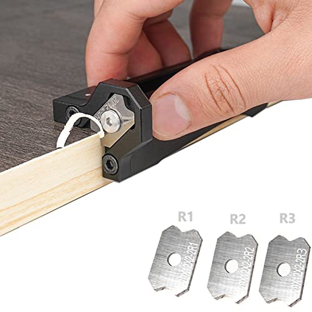 Fewb Chamfer Edge Plane, Manual Woodworking Veneer Edge Banding Trimmer with 3 Blades, Arc Wood Edge Corner Flattening Cutter Hand Planer Scraper Tool for Edge Trimming