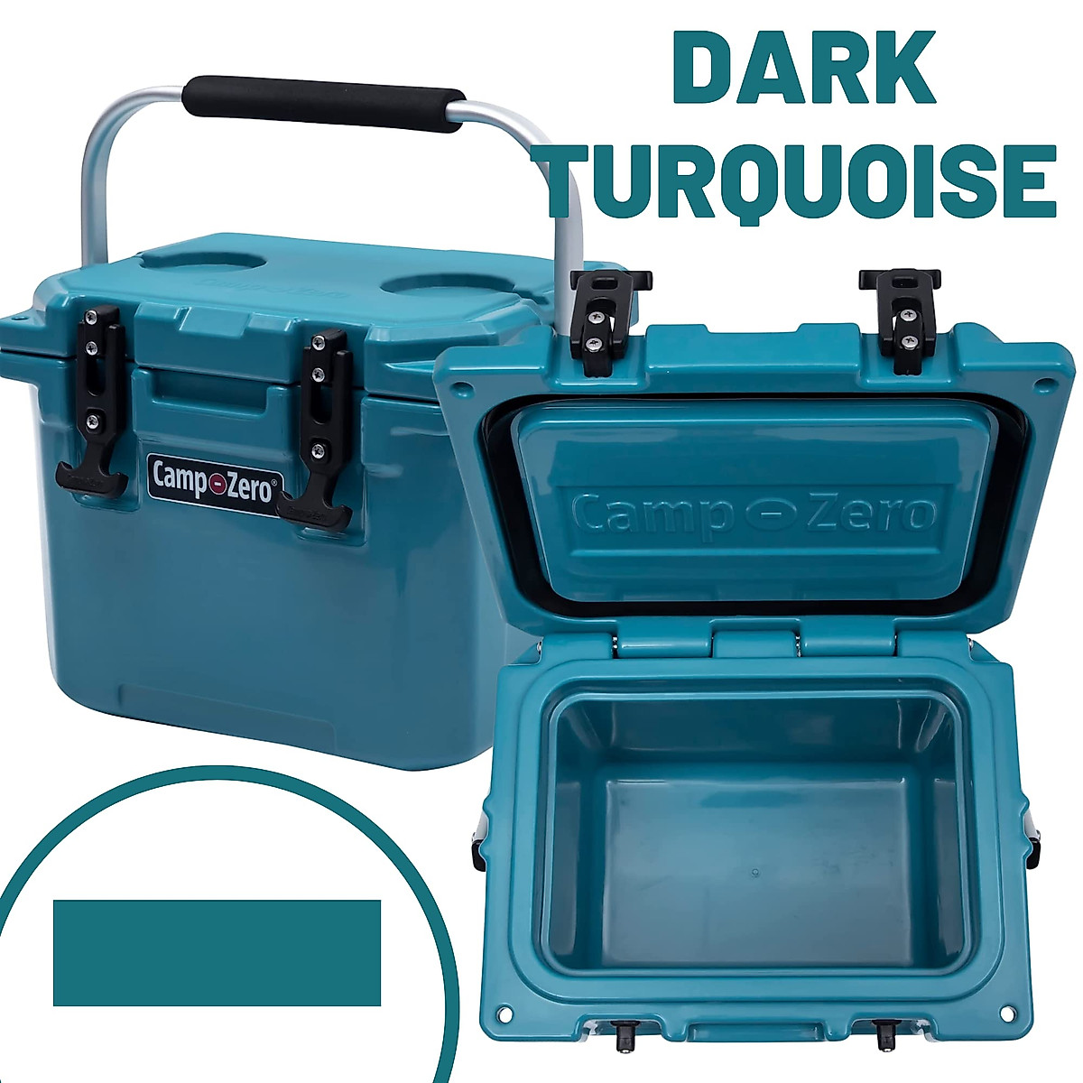 CAMP-ZERO 10L-10.6 Quart Portable Hard Cooler Ice Chest, Perfect for Drinks, Lunch, Beach, Picnics, Boating, Camping and Travel with 2 Molded-in Cup Holders and Folding Aluminum Handle