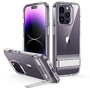 ESR for iPhone 14 Pro Case, 3 Stand Modes, Military-Grade Drop Protection, Supports Wireless Charging, Slim Back Cover with Stand, Phone Case for iPhone 14 Pro, Metal Kickstand Case, Clear