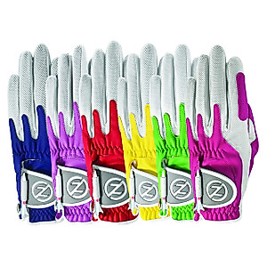 Zero Friction Female Ladies' Compression-Fit Synthetic Golf Gloves, Universal Fit, Pack of 6 (Blue, Lime, Lavender, Pink, Yellow, Red), One Size (GL30013)