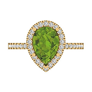 Clara Pucci 2.45 ct Pear Cut Solitaire with Accent Halo Natural Green Peridot Engagement Promise Anniversary Bridal Ring 14k Yellow Gold