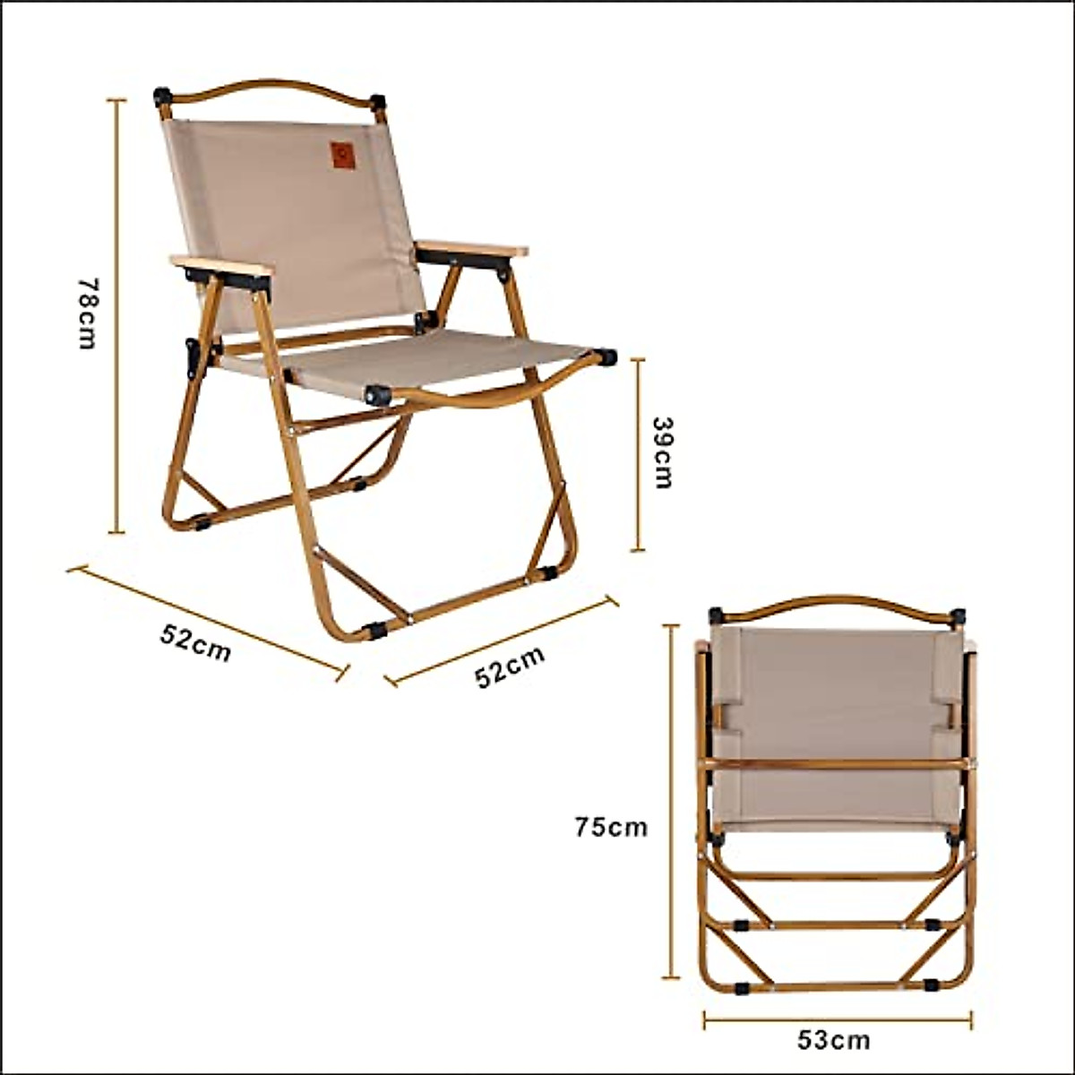 OTDORSUP Portable Camping Chair Lightweight Outdoor Folding Chair Compact Chair Aluminum with Armrests for Travel Camping, Fishing Picnic (Khaki)