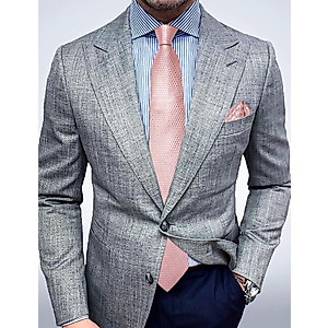 DiBanGu Mens Silk Tie and Bowtie Lapel Pin Tie Clip Set Paisley Solid Necktie and Pocket Square Cufflinks for Wedding Party, Blush Pink