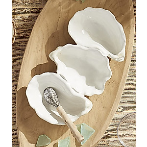Mud Pie, White, 10.25" x 5.5" Oyster Shaped Triple Dip and Serving Set
