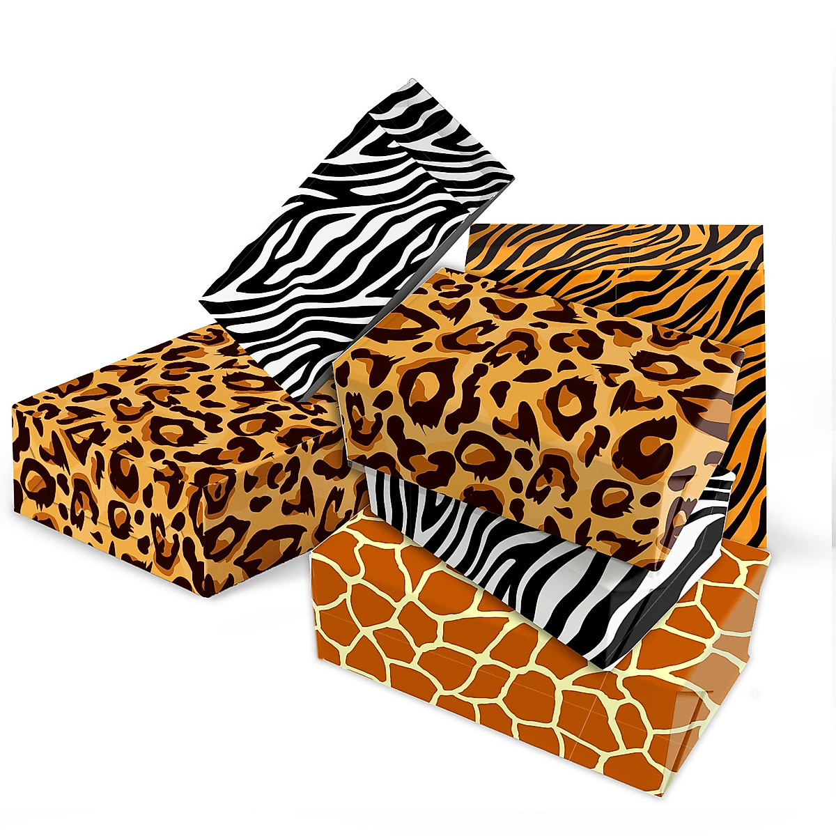 Jungle Safari Animal Print Wrapping Paper Set, 8 Sheets Leopard Animal Print Gift Wrapping Paper 4 Design Jungle Zoo Animal Print Party Supplies for Safari Zoo Birthday Party Supplies 20'' x 27''