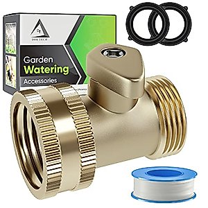 DBR Tech Heavy Duty Brass Shut Off Valve, Garden Connector Attachment with Rubber Washers for Outdoor Lawn and Gardening Hoses, Leak Resistant Threading, 3/4 Inch, All Brass