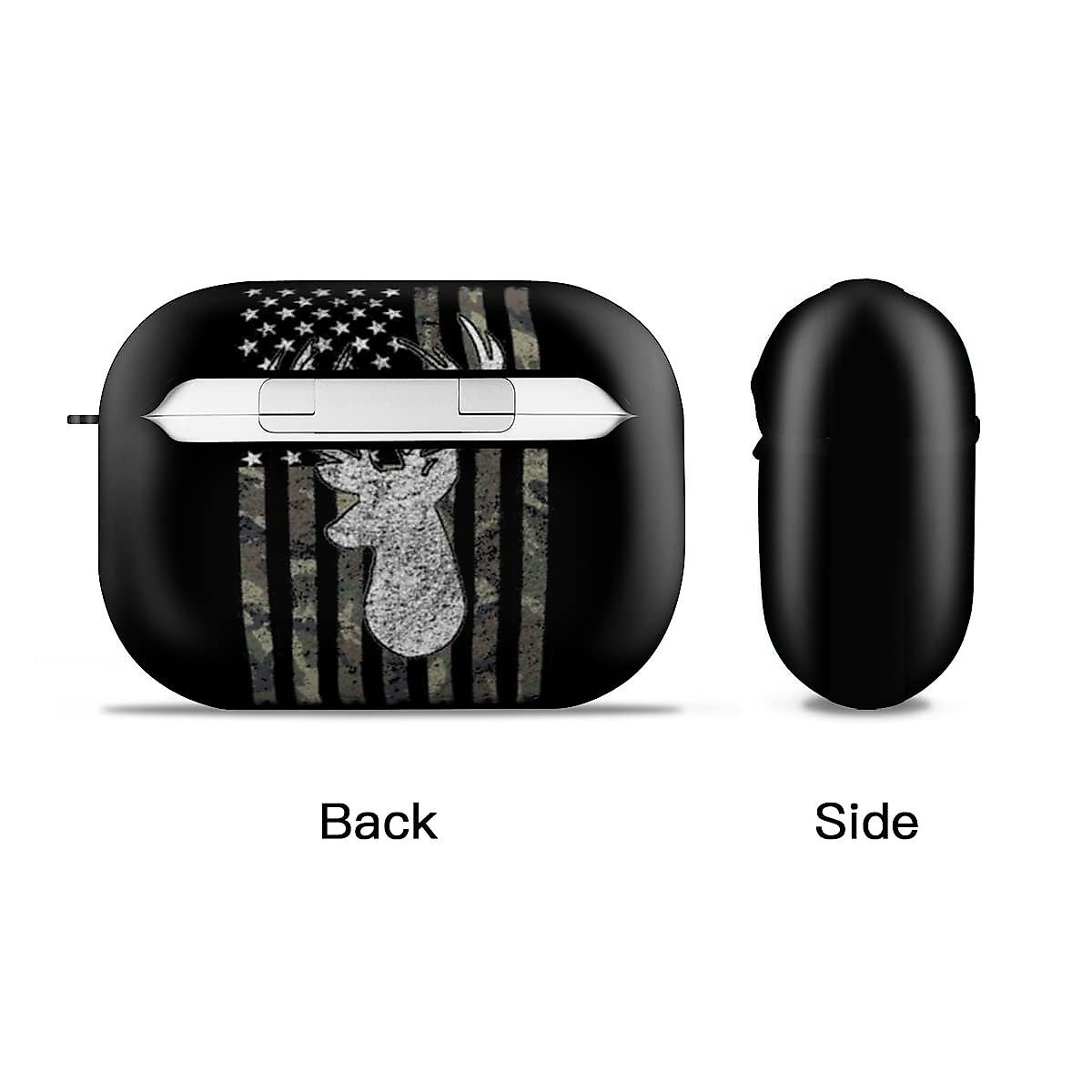 Deer Camo Camouflage American Flag Hunting AirPods Case Cover for AirPods Pro, Wireless/Wired Charging Protective AirPods Pro Case with Keychain, Black