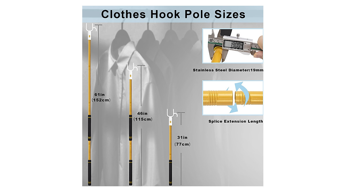 Greeily Clothes Hanger Hook - Extendable Reach Pole