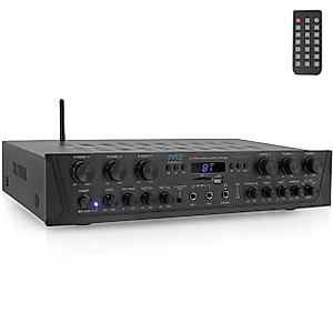 Pyle Wireless Home Audio Amplifier System-Bluetooth Compatible Sound Stereo Receiver Amp - 6 Channel 600Watt Power, Digital LCD, Headphone Jack, 1/4'' Microphone in USB SD AUX RCA FM Radio-PTA66BT.5