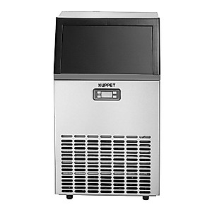 KUPPET Stainless Steel Commercial Ice Maker-Under Counter/Freestanding Automatic Ice Machine for Restaurant Bar Cafe, Products 100lbs Daily-w/Scoop, Ice Basket, Timer & Auto Clean