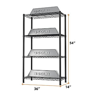 SINGAYE 4-Shelf Adjustable, Heavy Duty Storage Shelving Unit (350 lbs Loading Capacity per Shelf), Steel Organizer Wire Rack, Black (36" L x 14" W x 54" H)