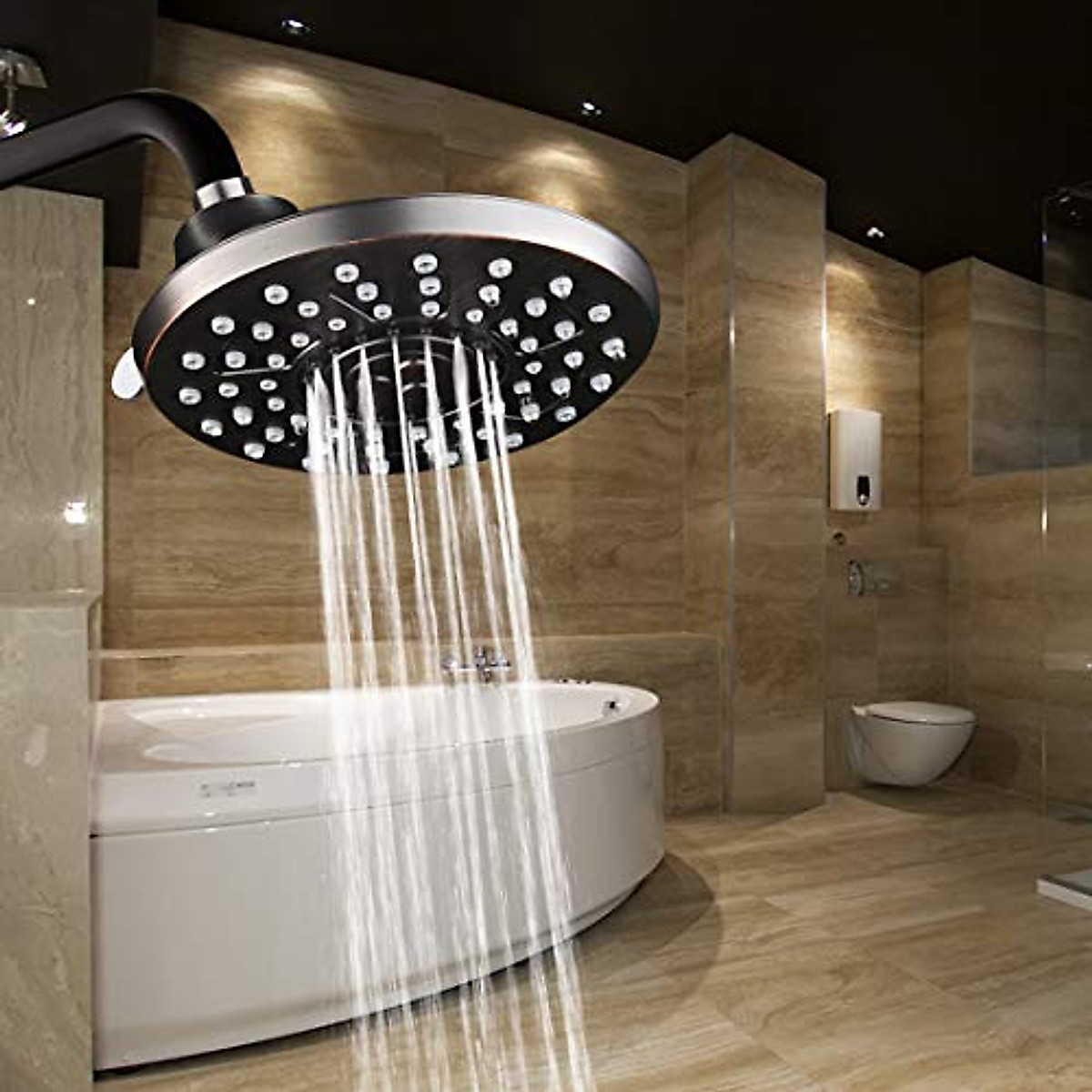 BIRGHT SHOWERS Rain Shower Head 8 Inch Four Spray Settings Fixed Shower Head with Adjustable Brass Ball Joints, Oil-Rubbed Bronze