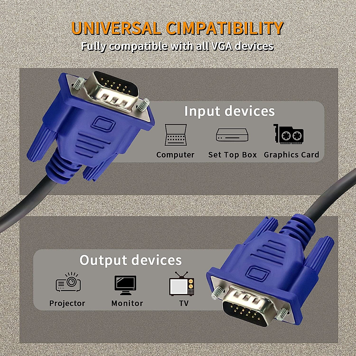 DaFuRui 3Pack VGA to VGA Cable，10Ft HD15 VGA Male to Male Cable for TV Computer VGA Monitor Cable with Blue Connector