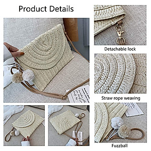 Straw Shoulder Bag Women Straw Clutch Summer Beach Crossbody Bag Handmade Woven Purse Handbag Holiday Gifts, Beige, 7.9 x 10.6 inch