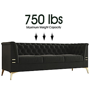 3 Seat Velvet Sofa Couch Modern Chesterfield Button Tufted Couches Comfy Contemporary Black Velvet Upholstered Sofas 83 Inch 3 Person Fashion with Metal Legs Couches for Living Room Office Furniture