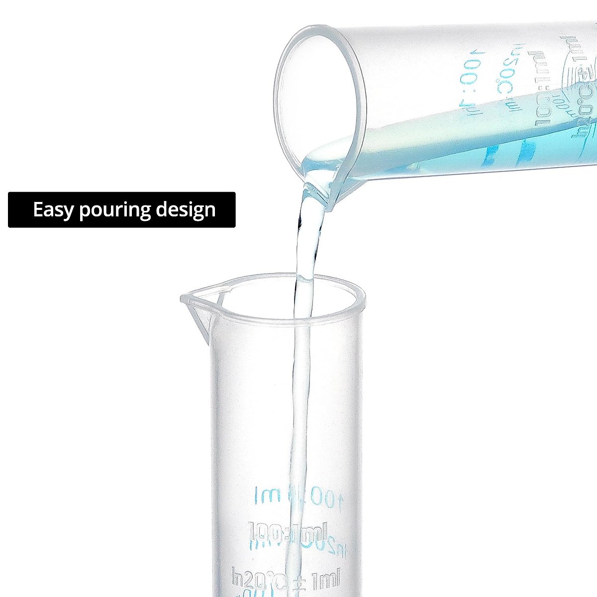 QWORK 100ml Polypropylene Plastic Beakers – Laboratory Test Beakers with Hexagonal Base, 20-Pack Transparent Measuring Cylinder Dual-Sided Measurement Lines, Science Projects & Home Use