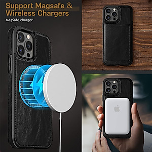 LOHASIC for iPhone 14 Pro Max Wallet Case, Premium Leather Cover Compatible with MagSafe Charger Magnetic Detachable Wallet 5 Card Holder Kickstand Protective Phone Case for Men 6.7 inch - Black