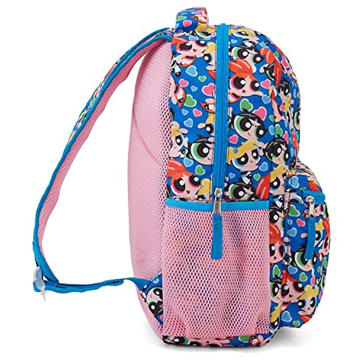 Powerpuff Girls Classic Allover Backpack - Mojo Jojo, Blossom, Bubbles and Buttercup - Officially Licensed Powerpuff Girls School Bookbag (Pink)