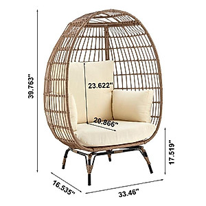Manhattan Comfort Spezia Freestanding Steel and Rattan Outdoor Egg Chair with Cushions, Tan and Cream