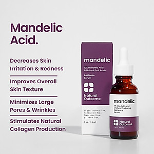 Natural Outcome Mandelic Acid 10% | Anti-Aging AHA Facial Serum with Hyaluronic Acid | Targets Fine Lines, Dark Spots, and Wrinkles | Clarifies Acne and Stimulates Natural Collagen Production | 1 Oz