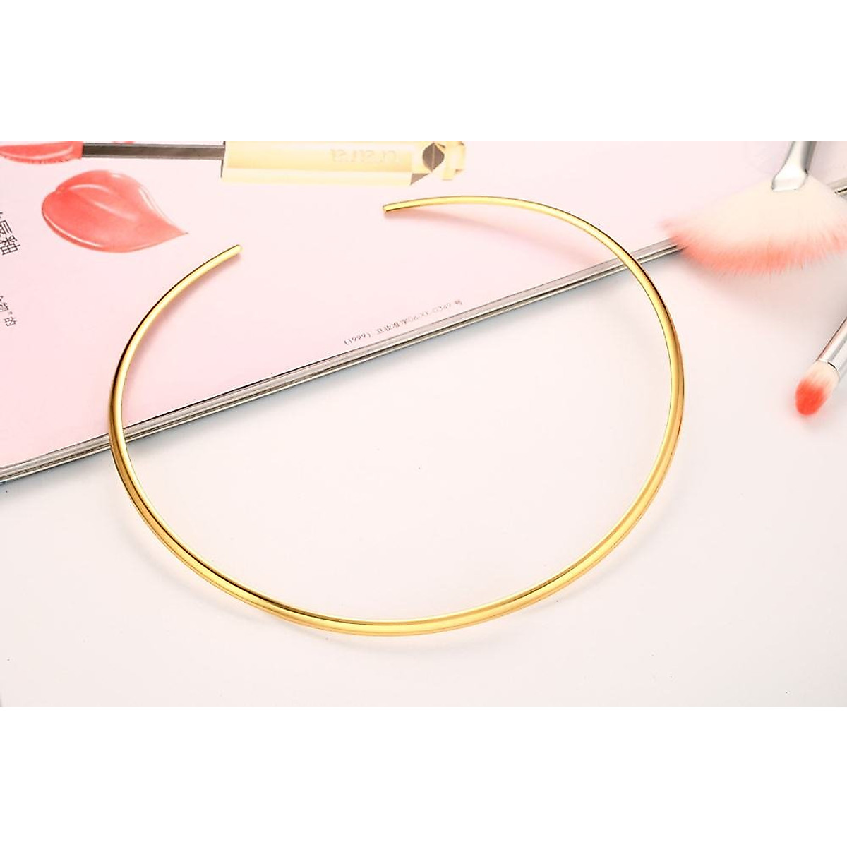 XinNuoShangMao Fashion Must-have Stainless Steel Gold Plated Metal Plain Cuff Chocker Collar Necklace for Women (golden)