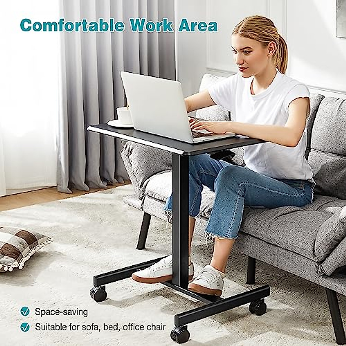 edx Small Standing Desk Mobile Standing Desk Adjustable Height, Mobile Portable Rolling Laptop Desk on Wheels Small Adjustable Desk for Home Office
